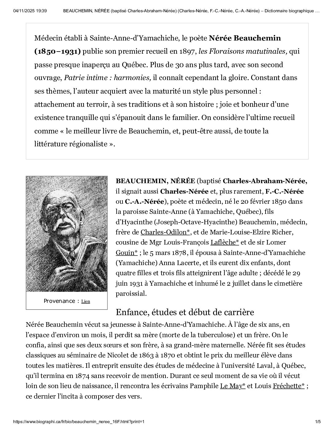 BEAUCHEMIN, NÉRÉE (baptisé Charles-Abraham-Nérée) (Charles-Nérée, F.-C ...