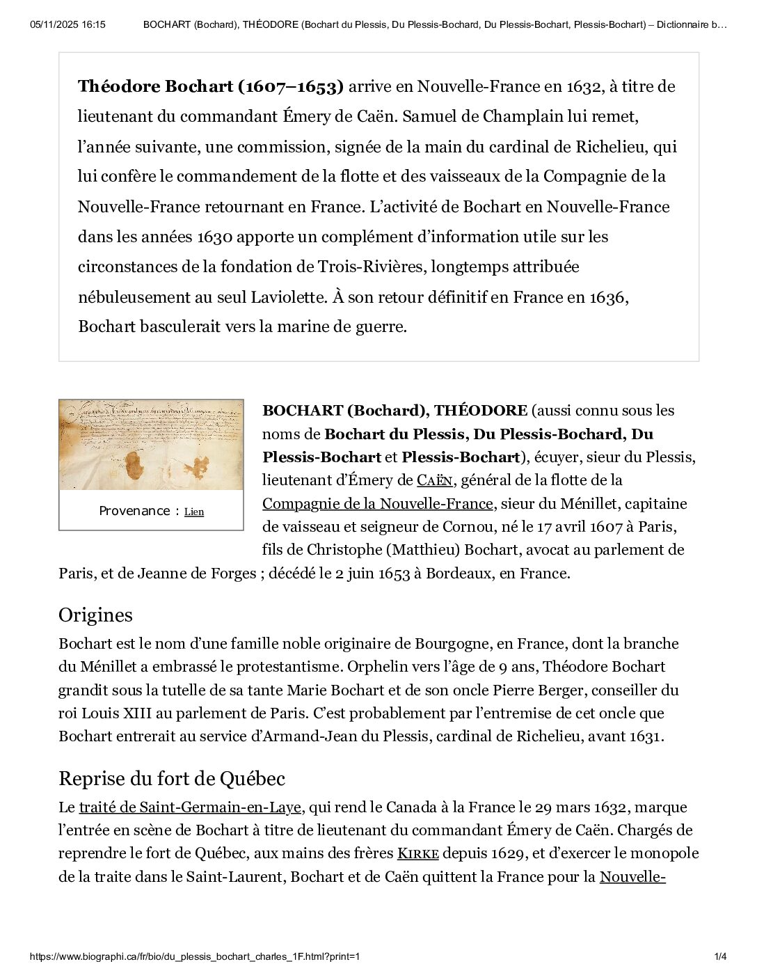 BOCHART (Bochard), THÉODORE (Bochart du Plessis, Du Plessis-Bochard, Du ...