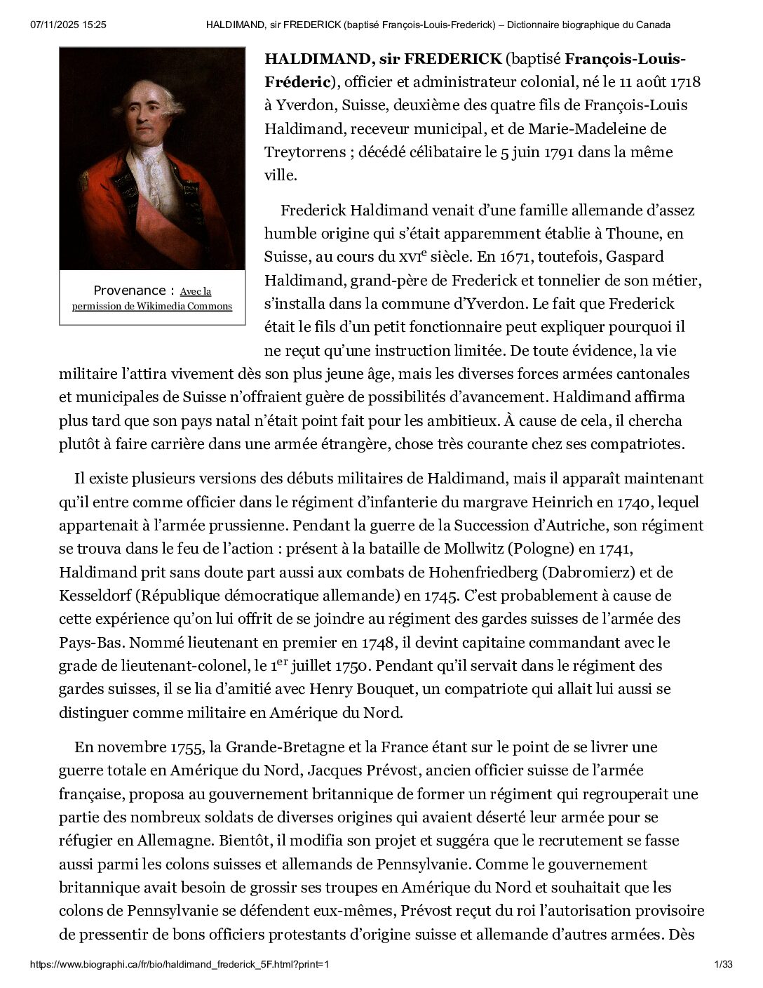 HALDIMAND, sir FREDERICK (baptisé François-Louis-Frederick) - Trois ...